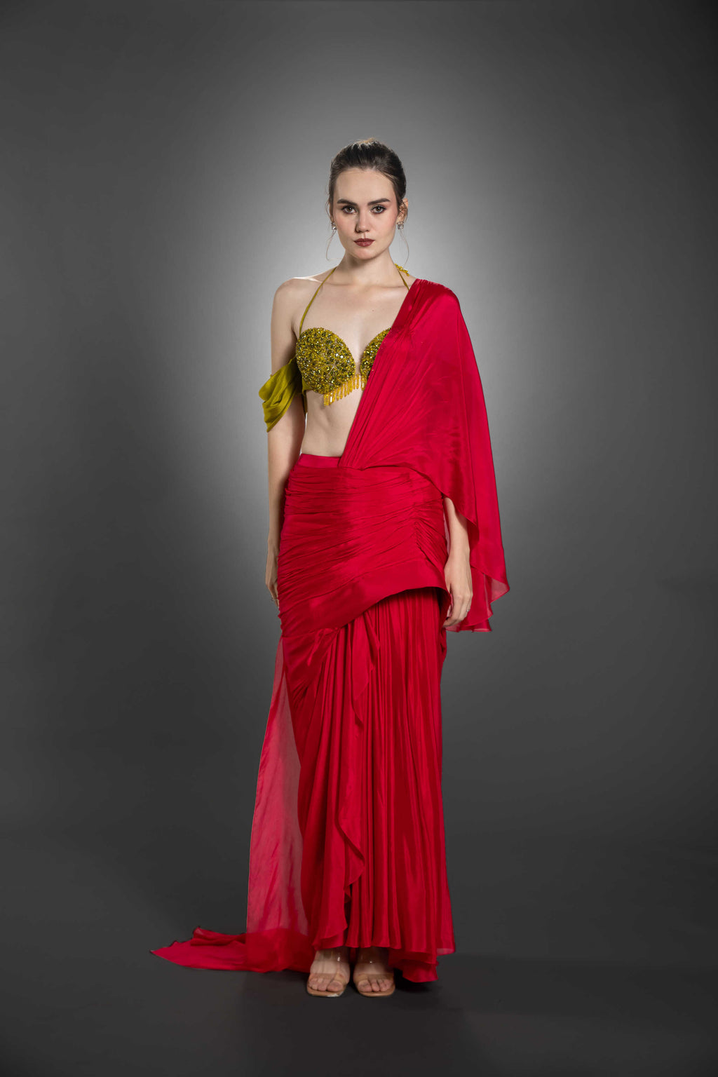 Scarlet Glam Fusion Drape – ANJUM QURESHI LABEL